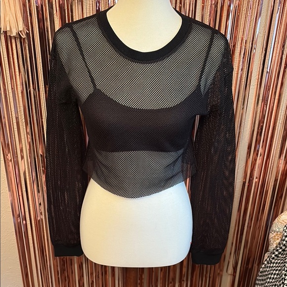Honey Punch | Tops | Honey Punch Black Mesh Velvet Stripes Crop Top ...